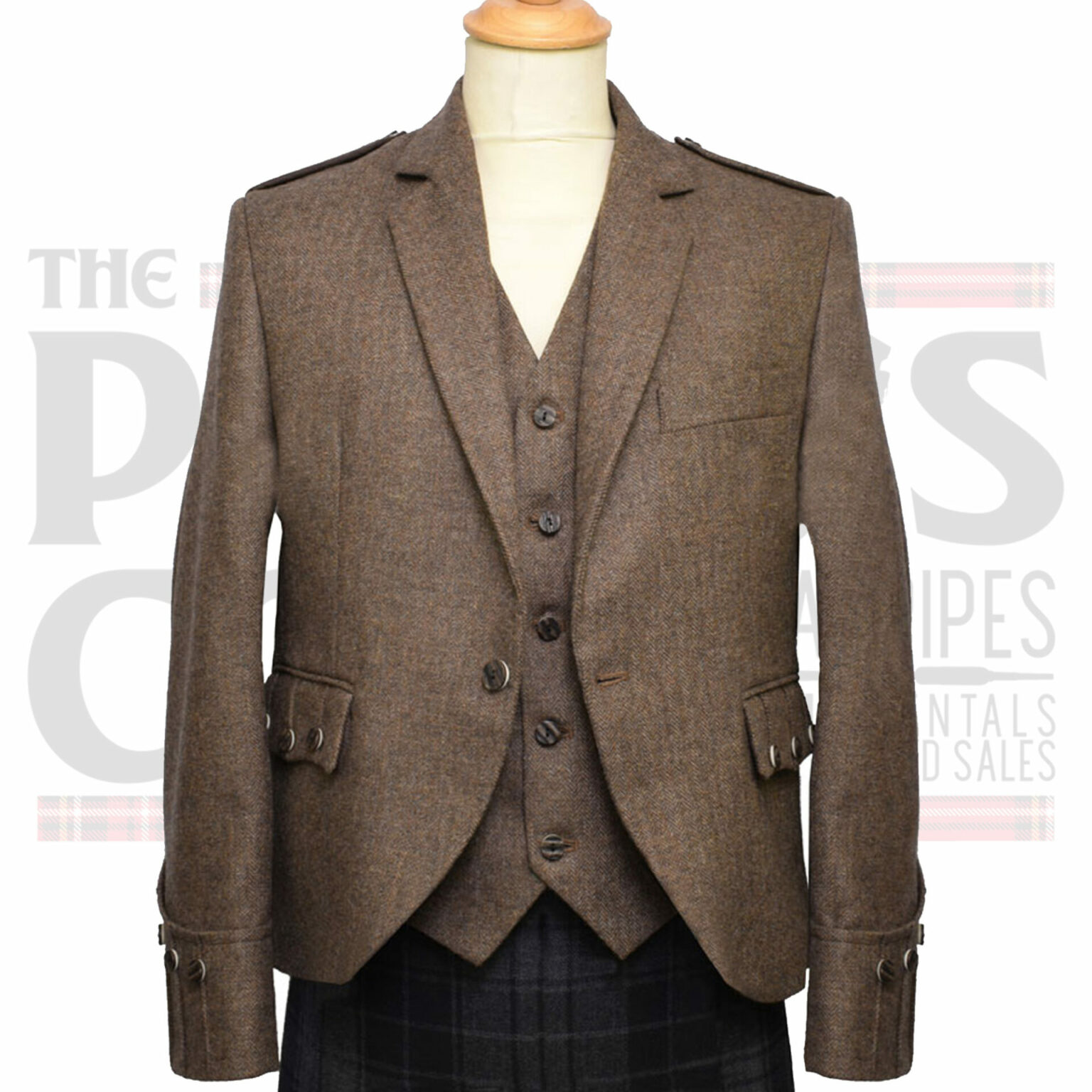 Weathered Brown Tweed Argyll Jacket & 5 Button Vest – The Piper's Cove